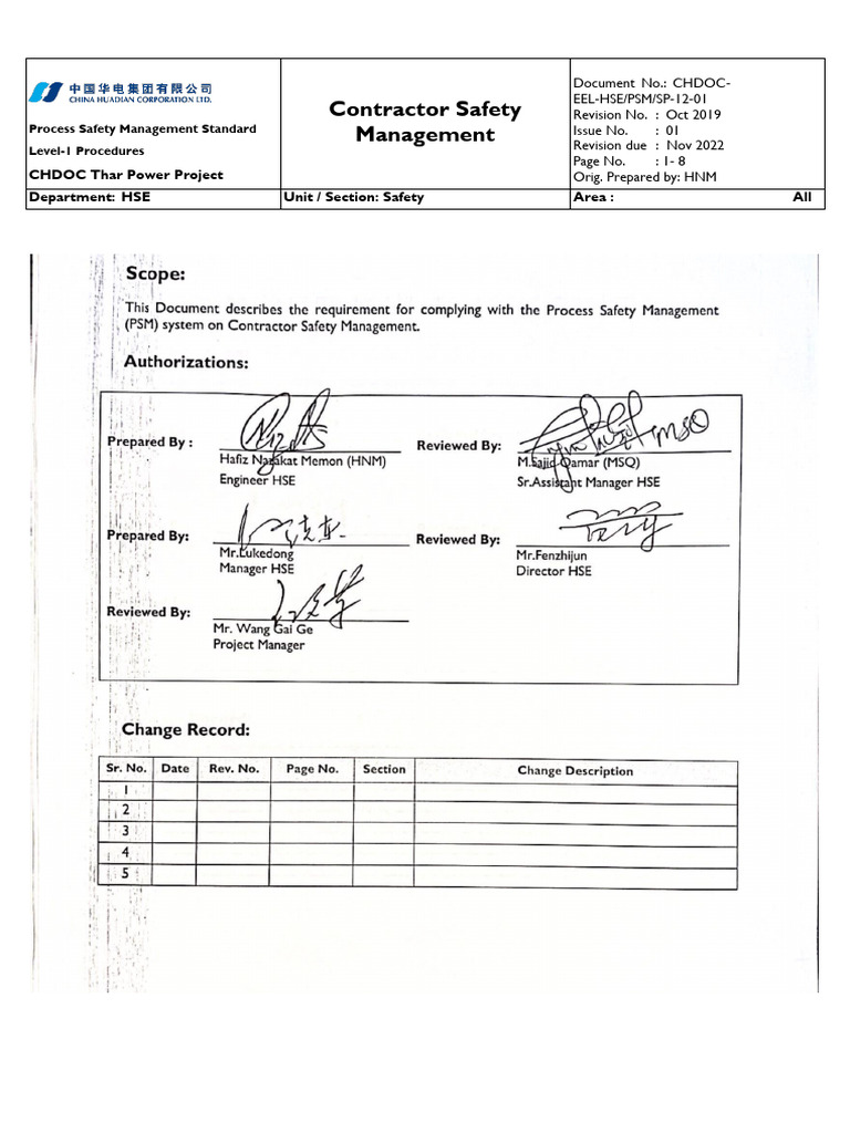 PSM 12 - Contractor Safety Management (Level 1 Document) | PDF ... PSM 12 - Contractor Safety Management (Level 1 Document) | PDF ...