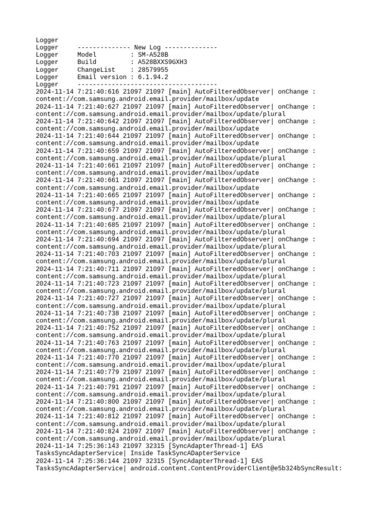Samsung Email Sync Log Analysis | PDF | Software | Computing