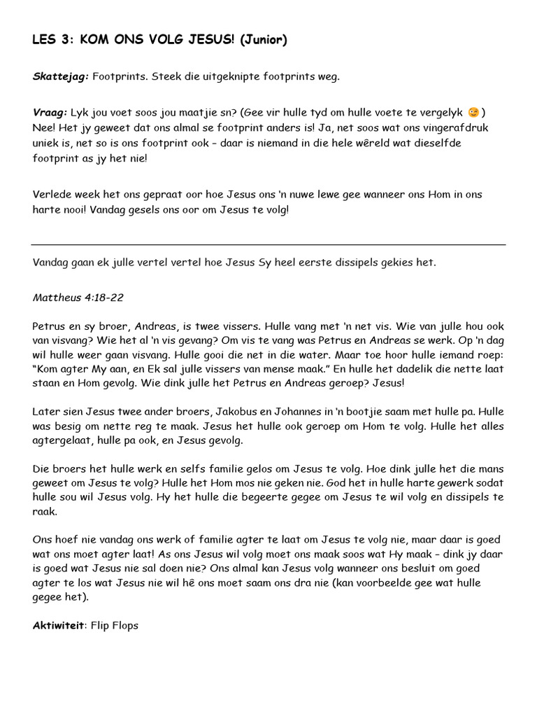 LES 3 Kom Ons Volg Vir Jesus Junior | PDF