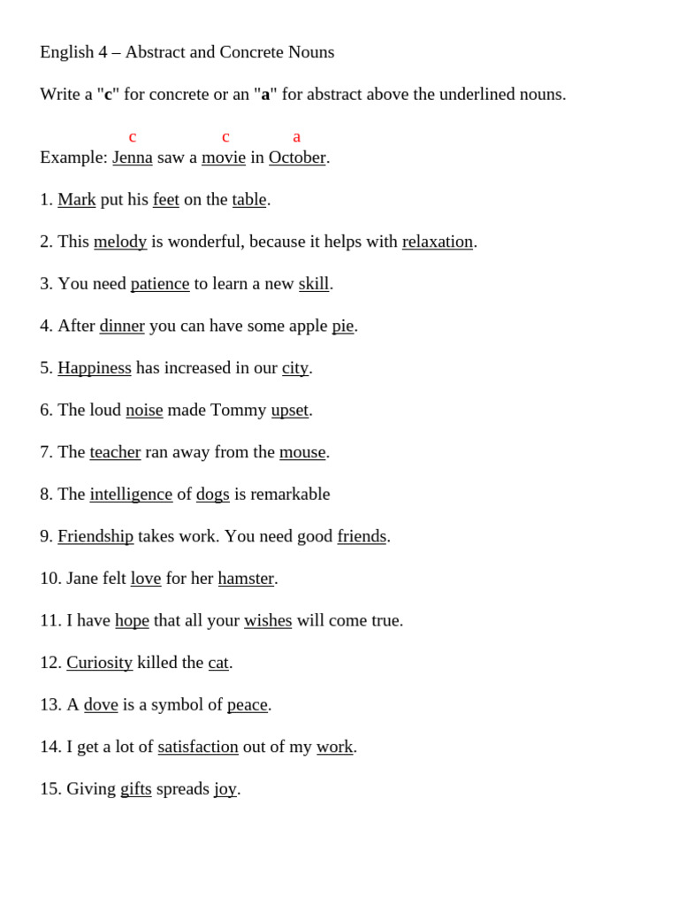 English 4 - Abstract and Concrete Nouns | PDF