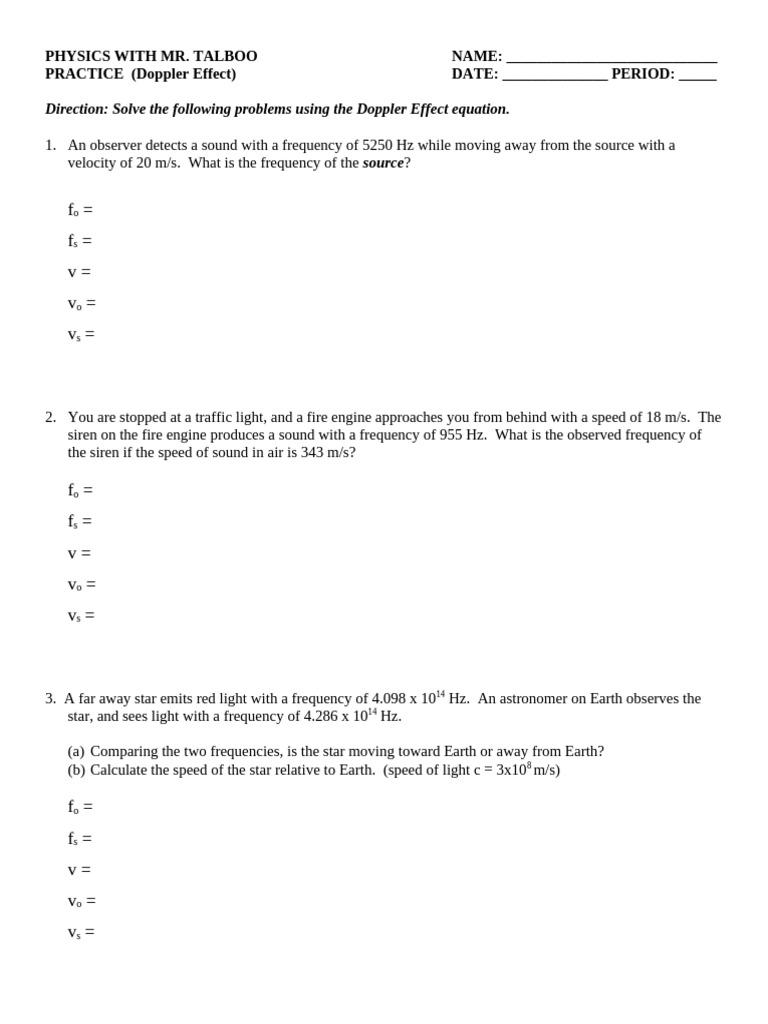 PRACTICE PROBLEMS - Doppler Effect ACADEMIC | PDF