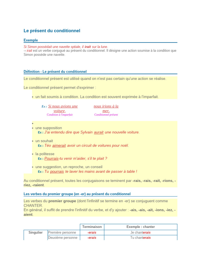 Le Présent du Conditionnel en Français | PDF | Verbe | Morphologie ...
