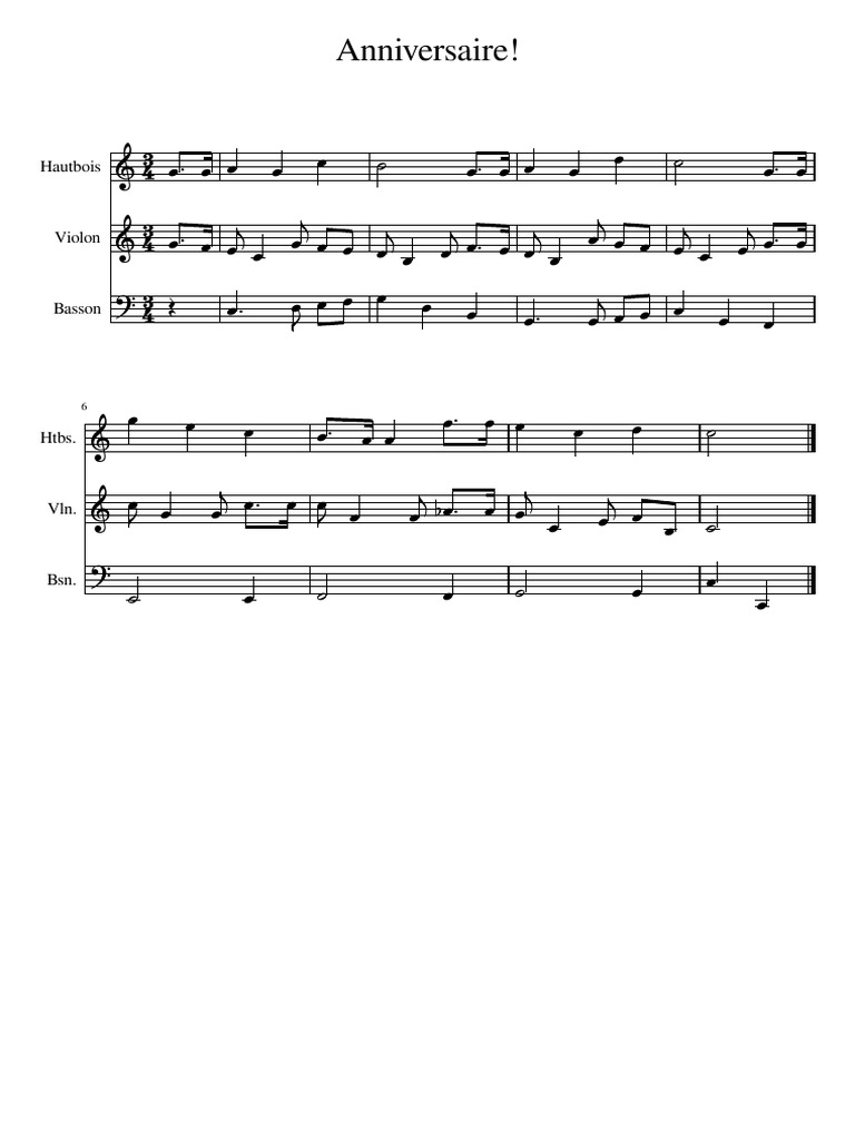 Anniversaire Joyeux Hautbois Violon Basson | PDF