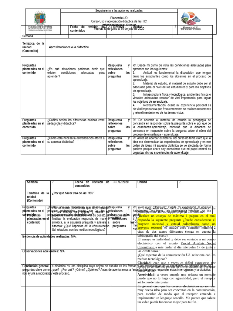 Bitacora Unds 1 y 2 | PDF | Aprendizaje | Enseñando