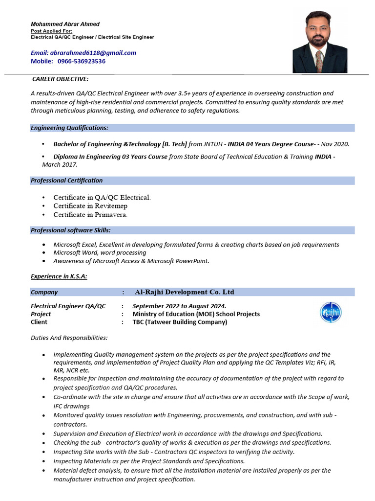 Electrical QA/QC Engineer Resume | PDF | Quality Assurance | Specification (Technical Standard)