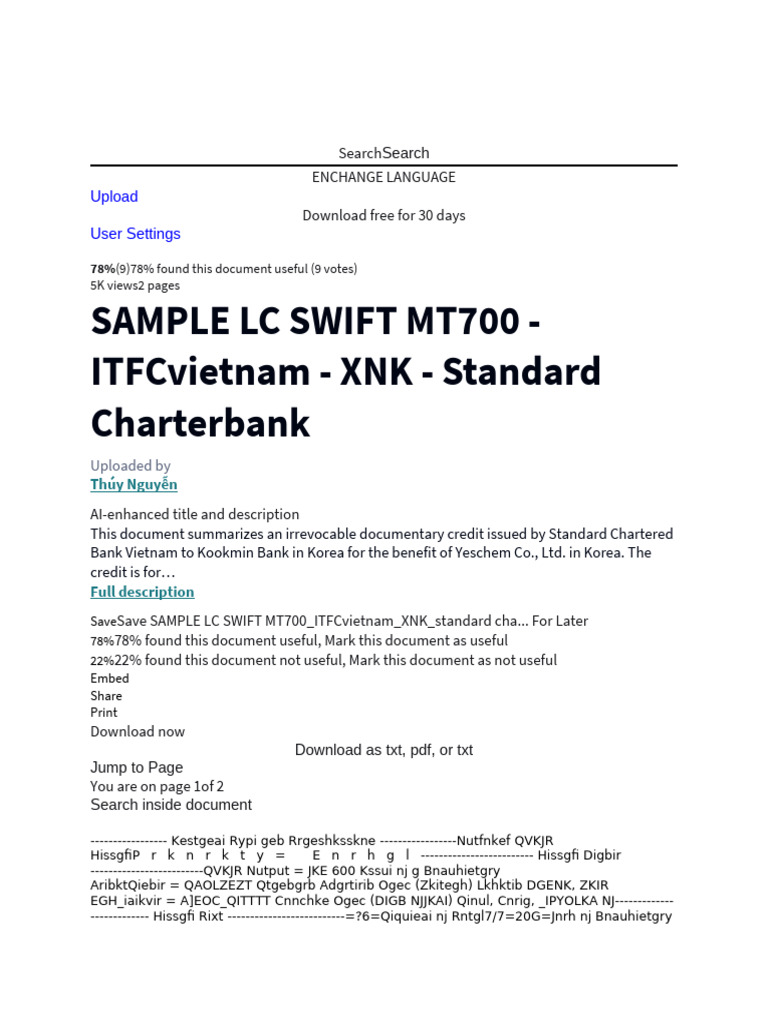 Swift Text of LC MT 700 | PDF | Financial Services | Business