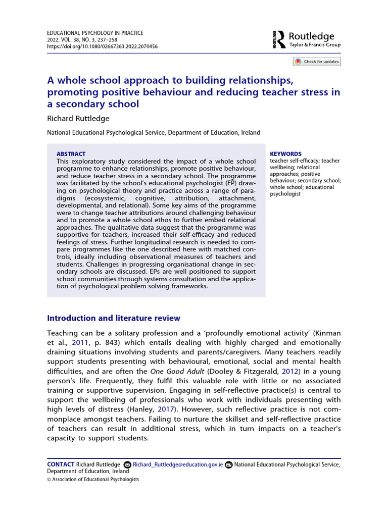 A Whole School Approach To Building Relationships, Promoting Positive ...