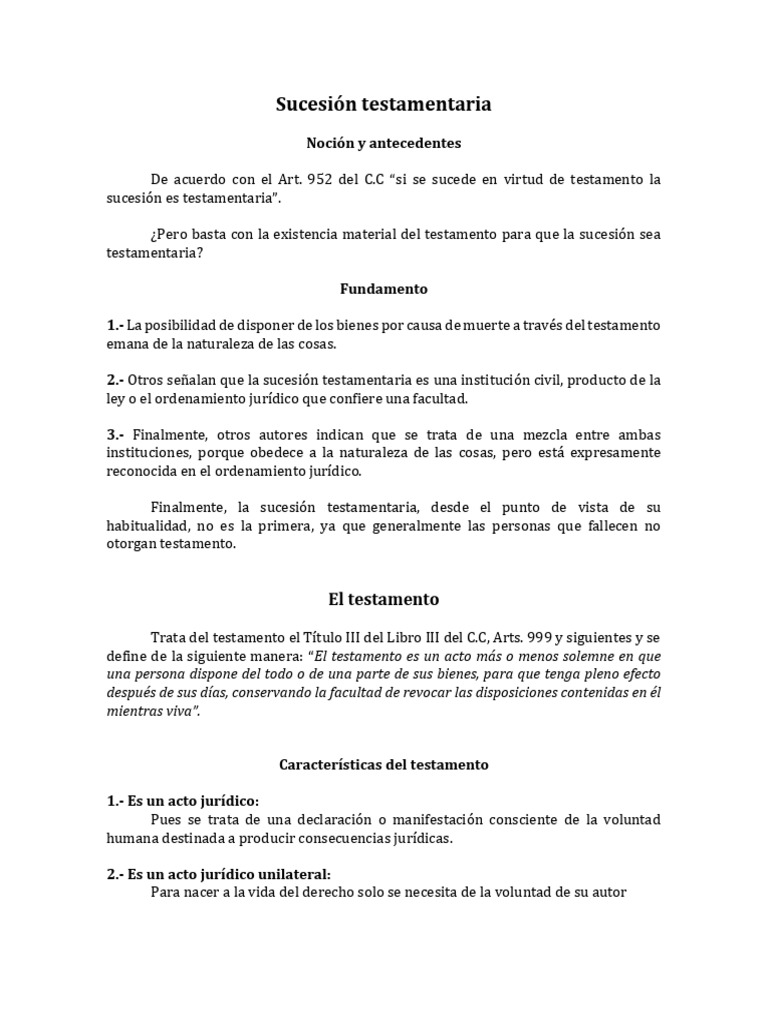 La Sucesión Testada, Concepto, El Testamento, Características ...