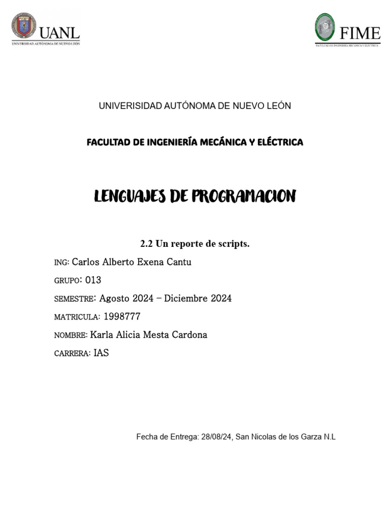 2.2 Un Reporte de Scripts-1998777 | PDF | Script Java | Lenguaje de programación