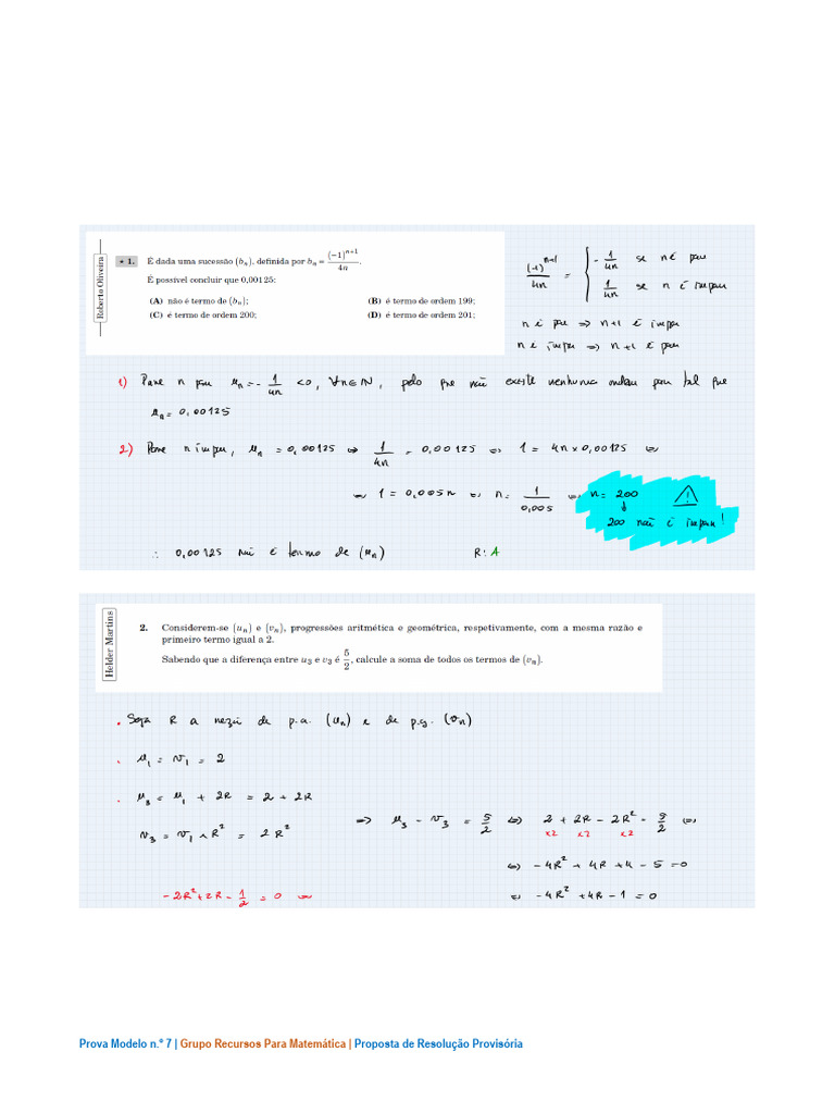 Prova Modelo n.º 7: Resolução Provisória | PDF | Carreira e Crescimento