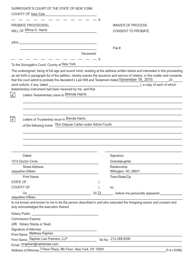 Waiver - Jaqueline | PDF | Probate | Will And Testament
