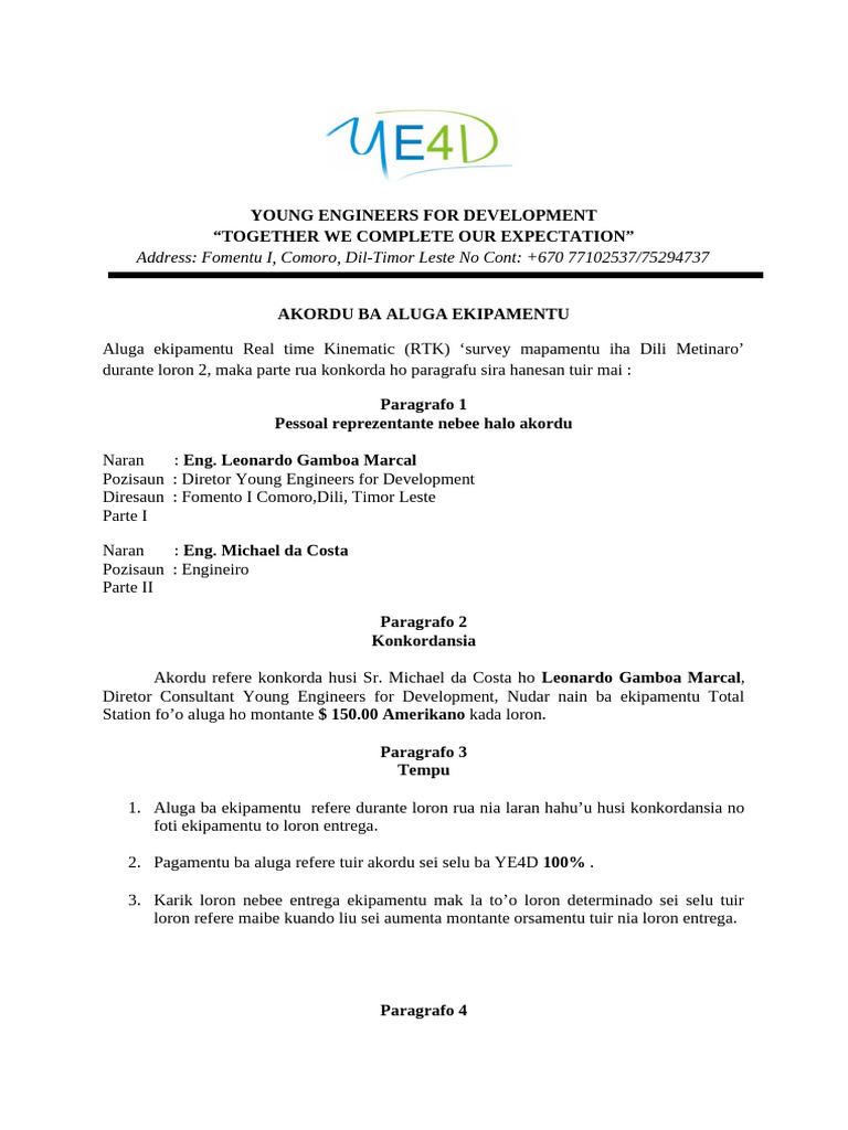 Akordu Ba Kontratu Ekipamentu | PDF | Tecnologia e Engenharia