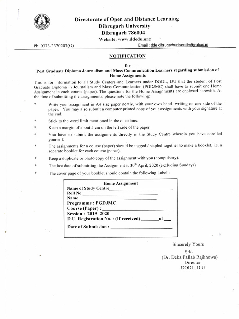 Dodl PGDJMC Assignments | PDF