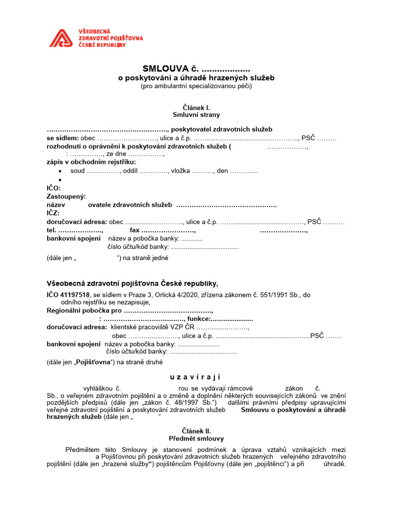 Smlouva VZP | PDF