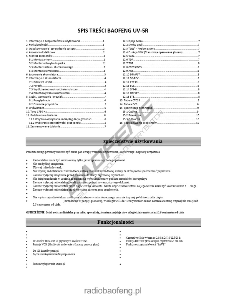 Baofeng UV5R Instrukcja Obsugi | PDF