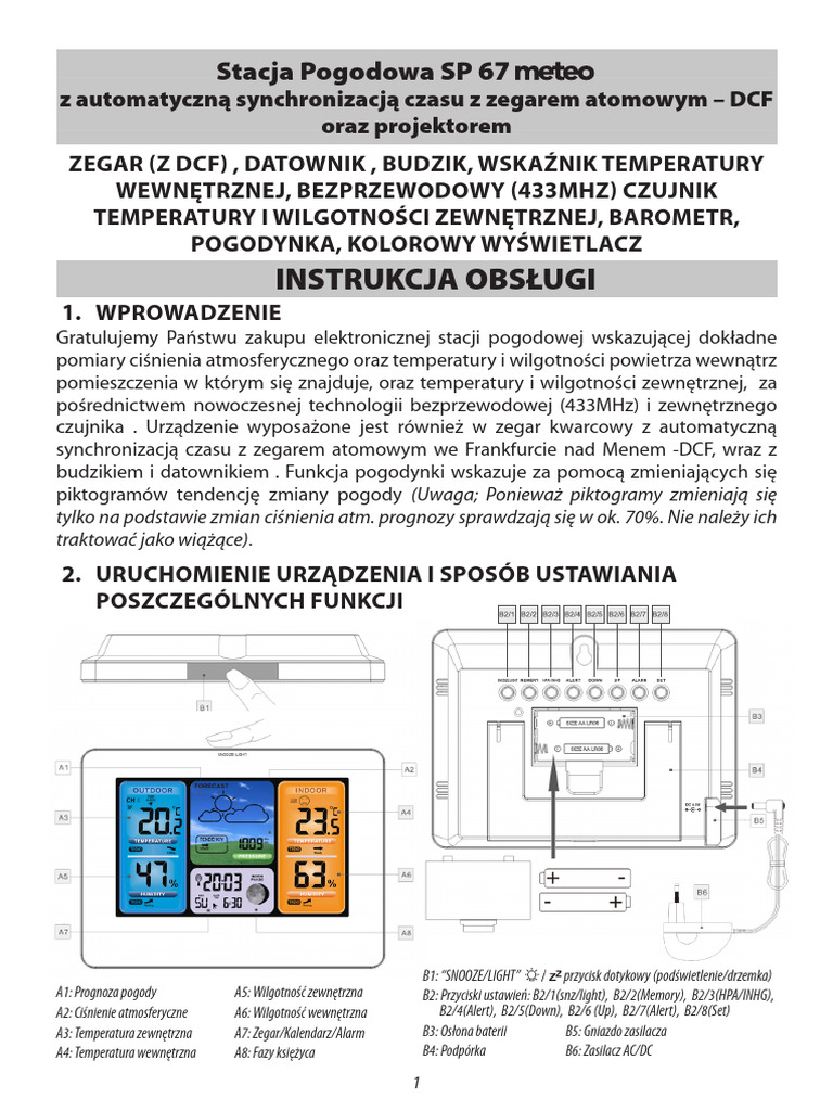 Instrukcja Obsługi: Stacja Pogodowa SP 67 | PDF