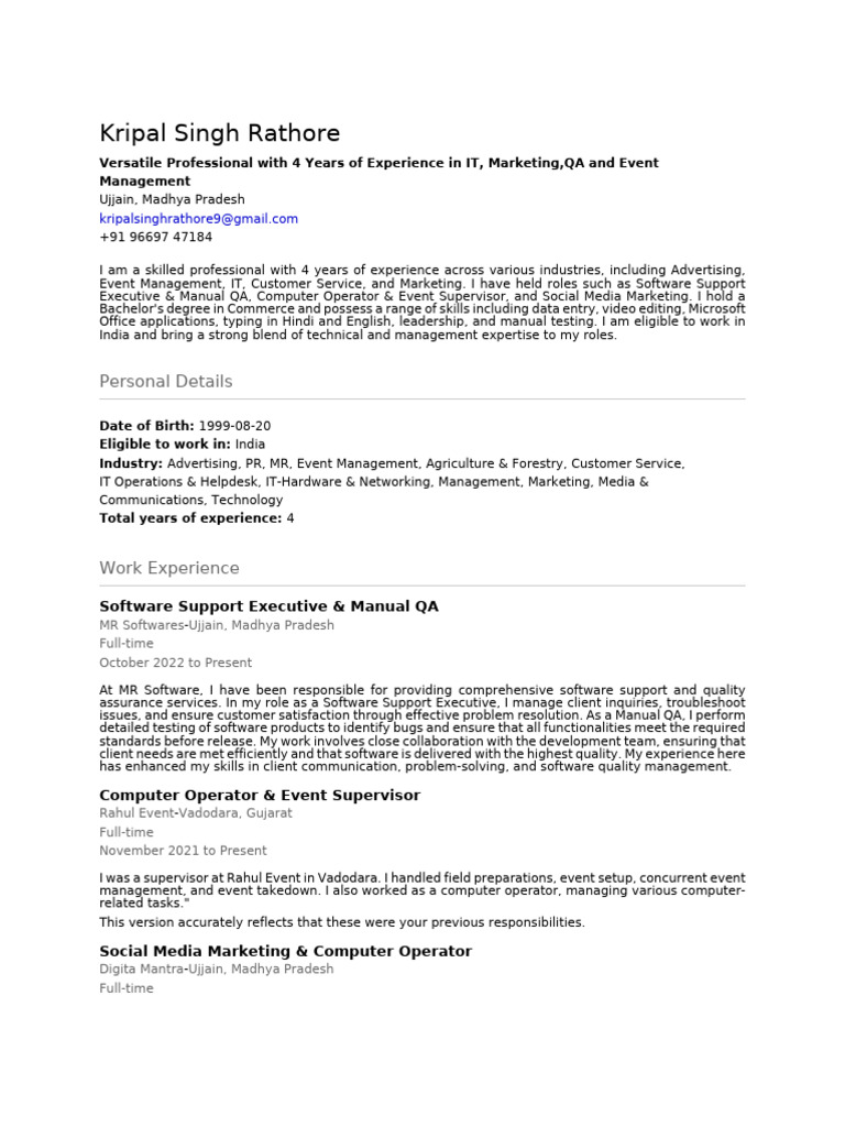 Kripal Singh Rathore | PDF | Software | Quality Assurance