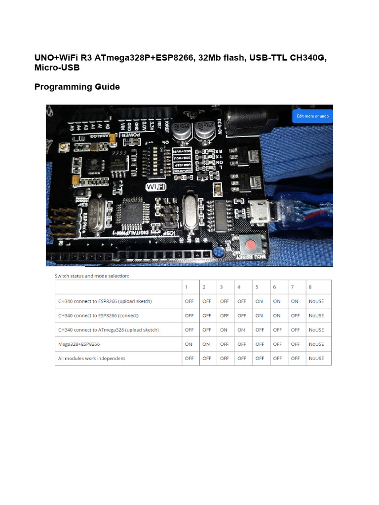 Guide For Uno+Wifi r3 Atmega328p+Esp8266, 32mb Flash, Usb-Ttl Ch340g, Micro-Usb | PDF | Wi Fi ...