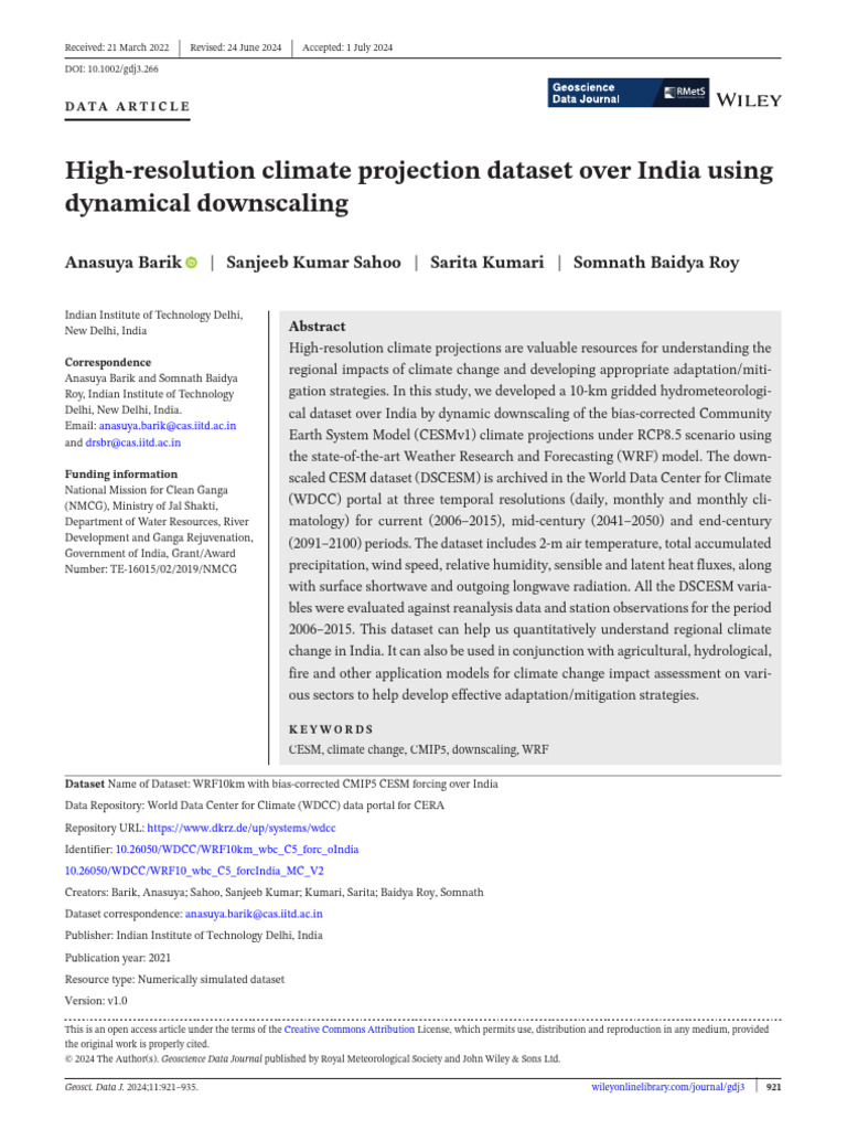 Geoscience Data Journal - 2024 - Barik - High Resolution Climate ...