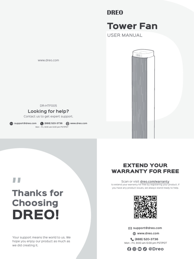 Dreo Tower Fan User Manual | PDF | Power Supply | Electromagnetic ...