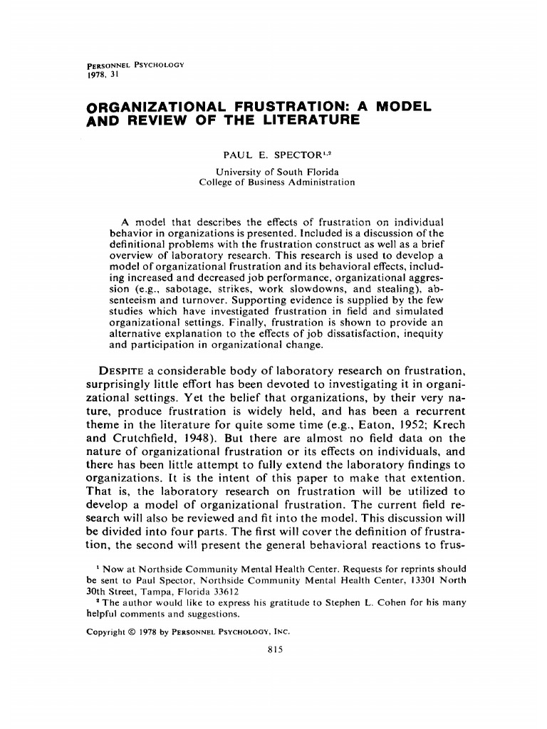 Organizational Frustration: A Model and Review of The Literature | PDF ...