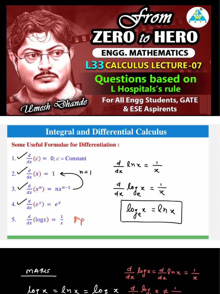 L33 Engg. Maths Calculus Lecture 07 Questions Based On L' Hospital's ...