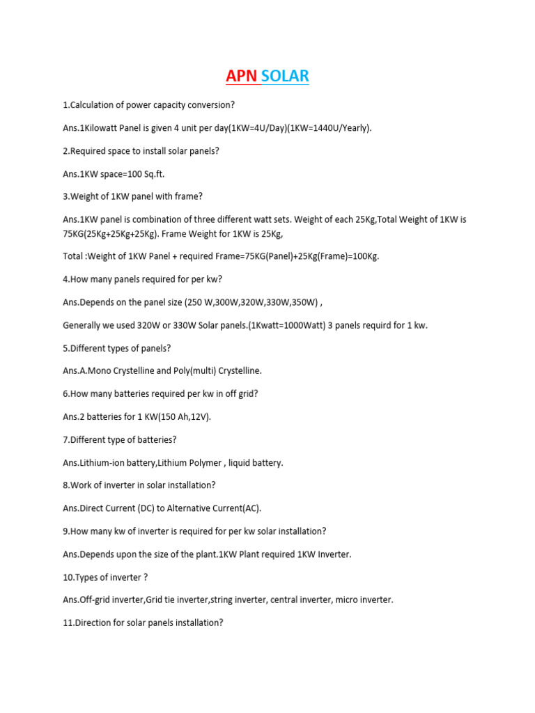 Solar Question | PDF