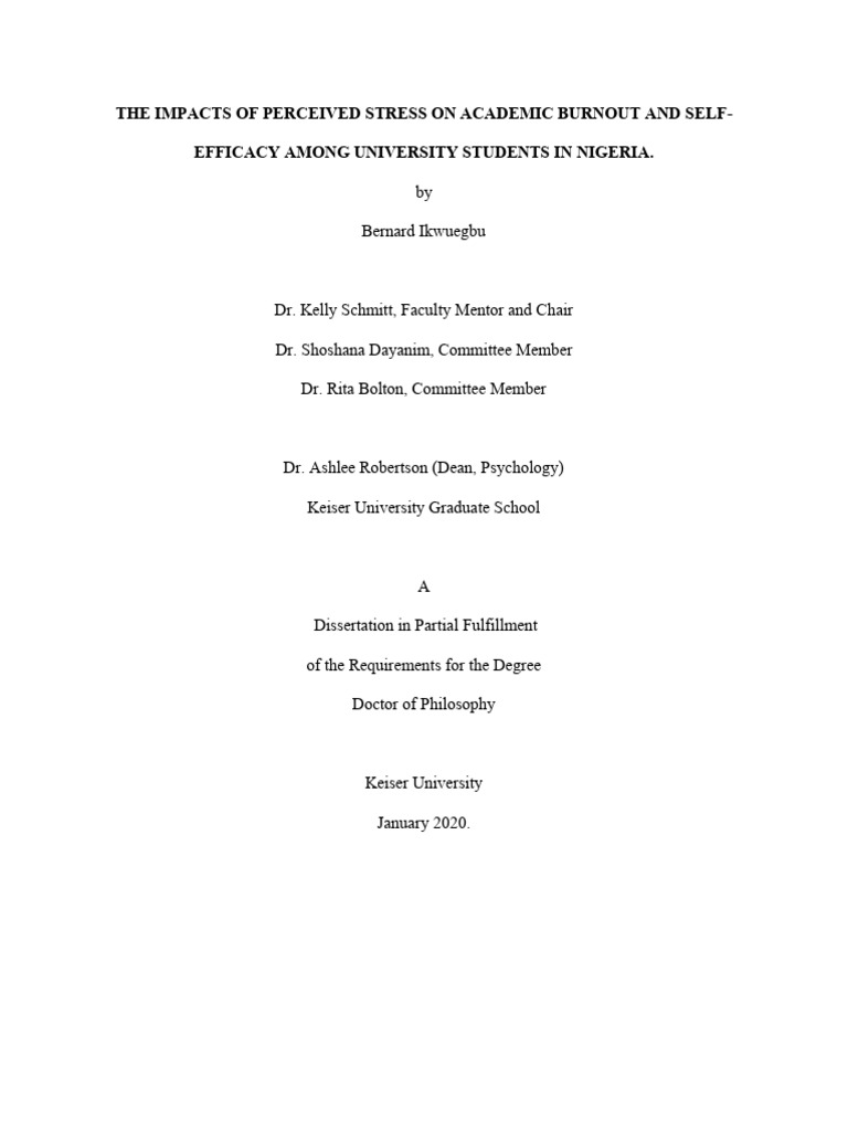 Bernard Dissertation 2024 CHP 1-3 - 13apr24 | PDF | Self Efficacy | Occupational Burnout