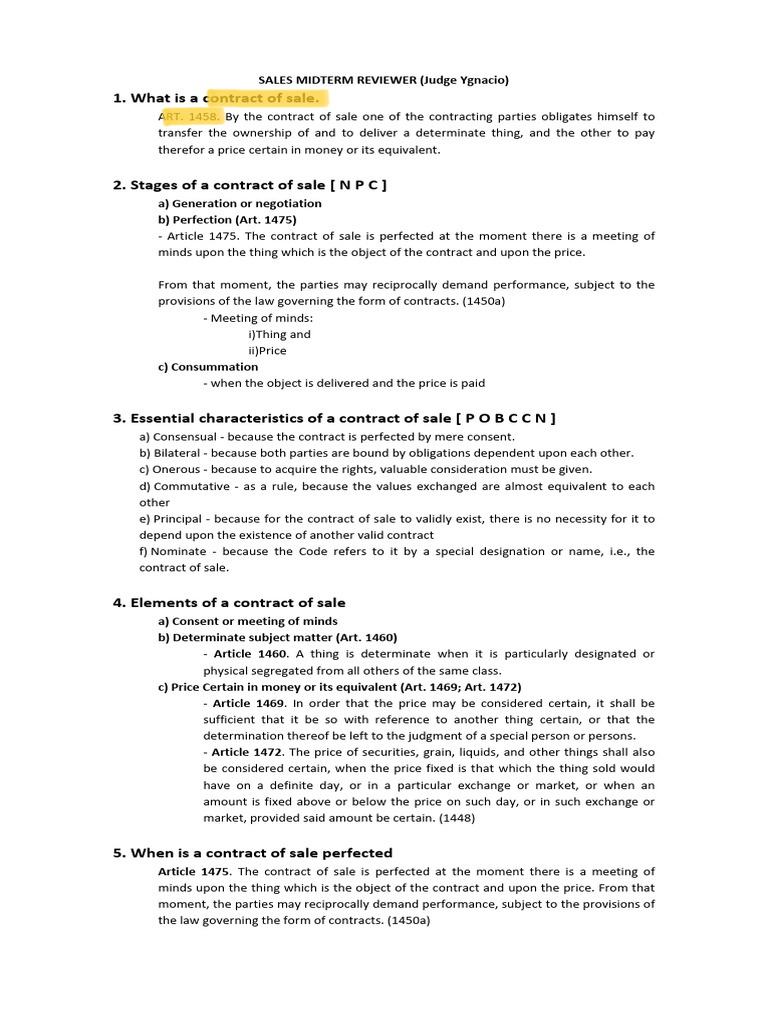 Sales Midterm Reviewer | PDF | Assignment (Law) | Business Law