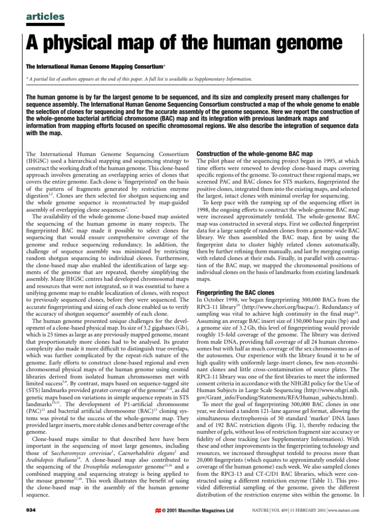A Physical Map of The Human Genome | PDF | Dna Sequencing | Genome