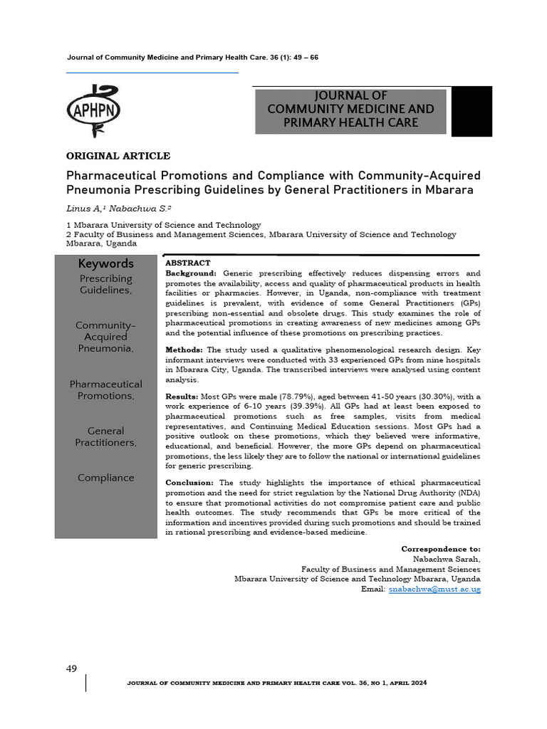 Pharmaceutical Promotions and Compliance With Community-Acquired Pneumonia Prescribing ...