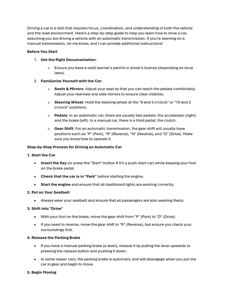 Process To Learn How To Drive A Car | PDF | Manual Transmission ...