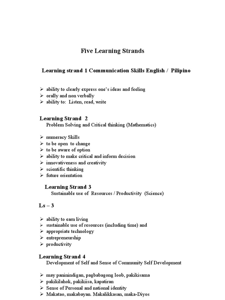 Five Learning Strands | PDF | Teachers | Pedagogy