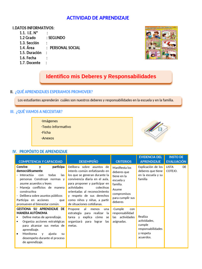 D1 A2 SESION PS. Identifico Mis Deberes y Responsabilidades | PDF ...
