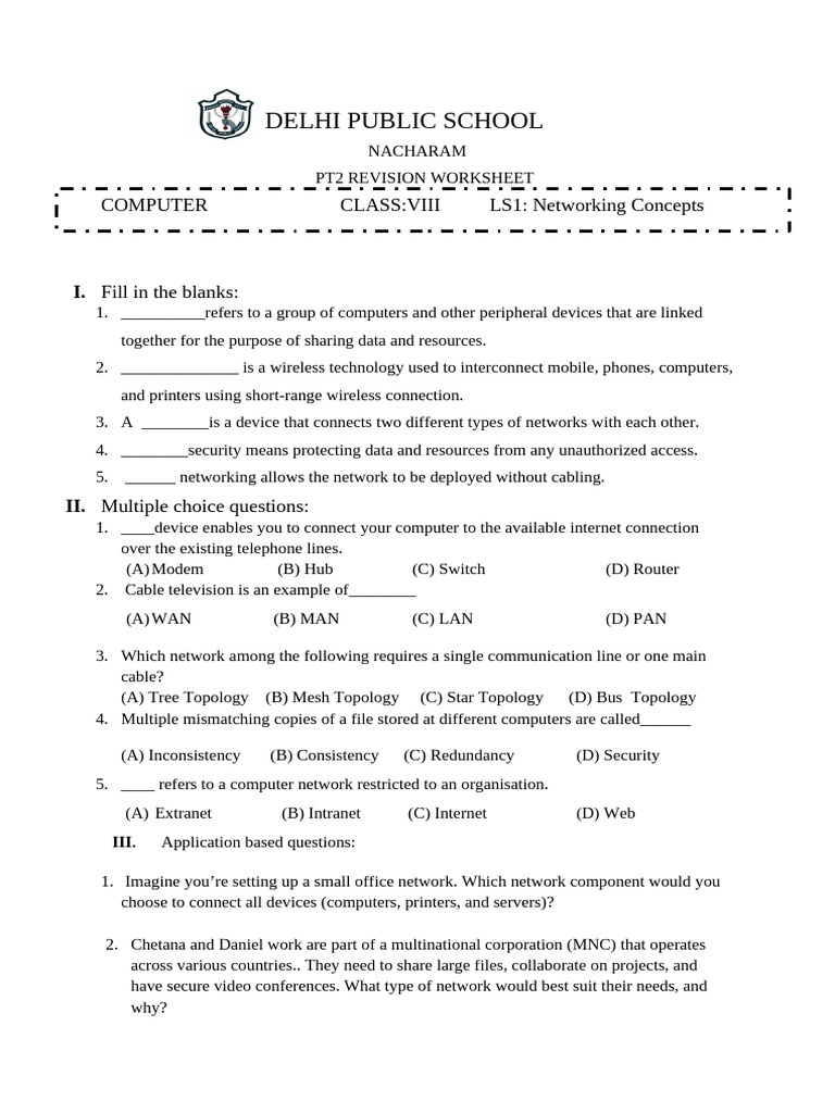 class 8 PT2 worksheet-1 | PDF | Computer Network | Network Topology