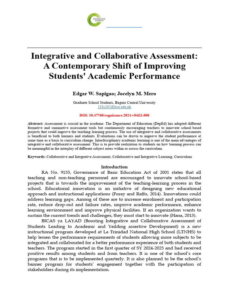 Integrative and Collaborative Assessment: A Contemporary Shift of ...