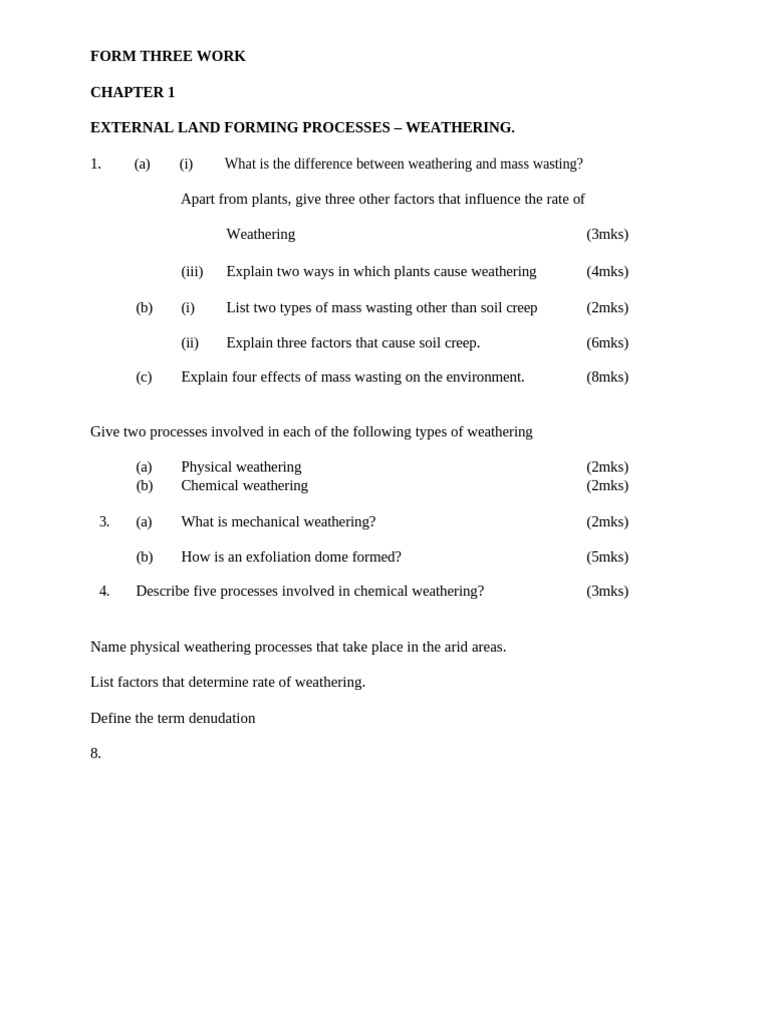 Form Three Geography Questions & Answers | PDF | Glacier | River