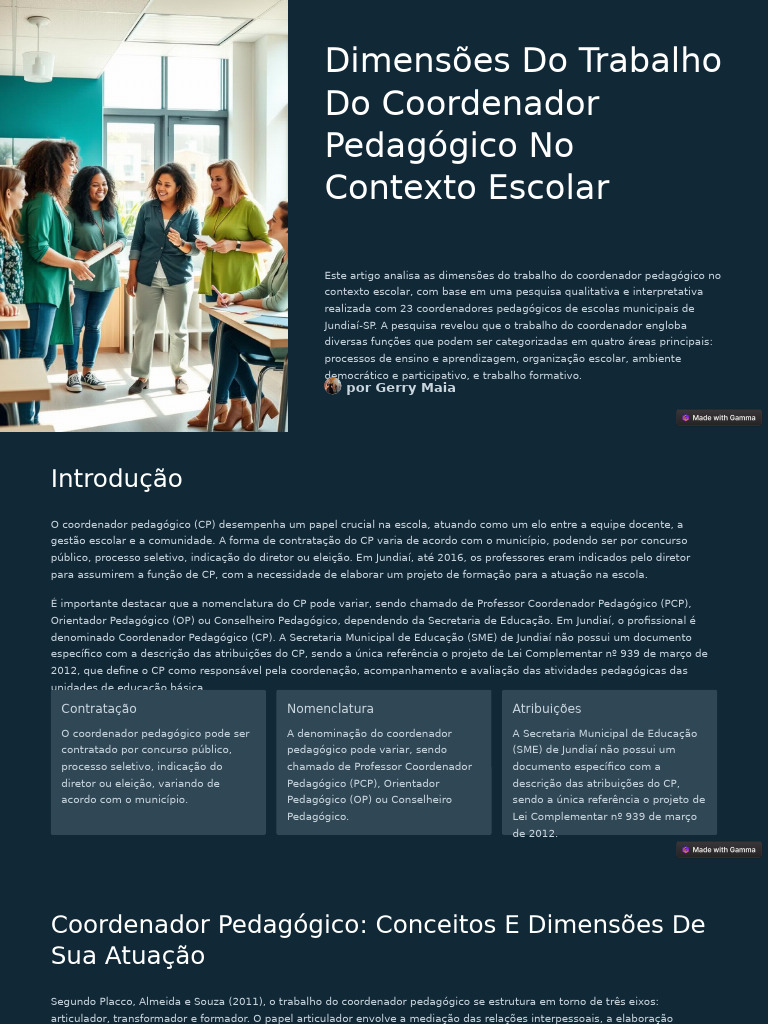 Dimensoes Do Trabalho Do Coordenador Pedagogico No Contexto Escolar | PDF | Pedagogia | Aprendizado