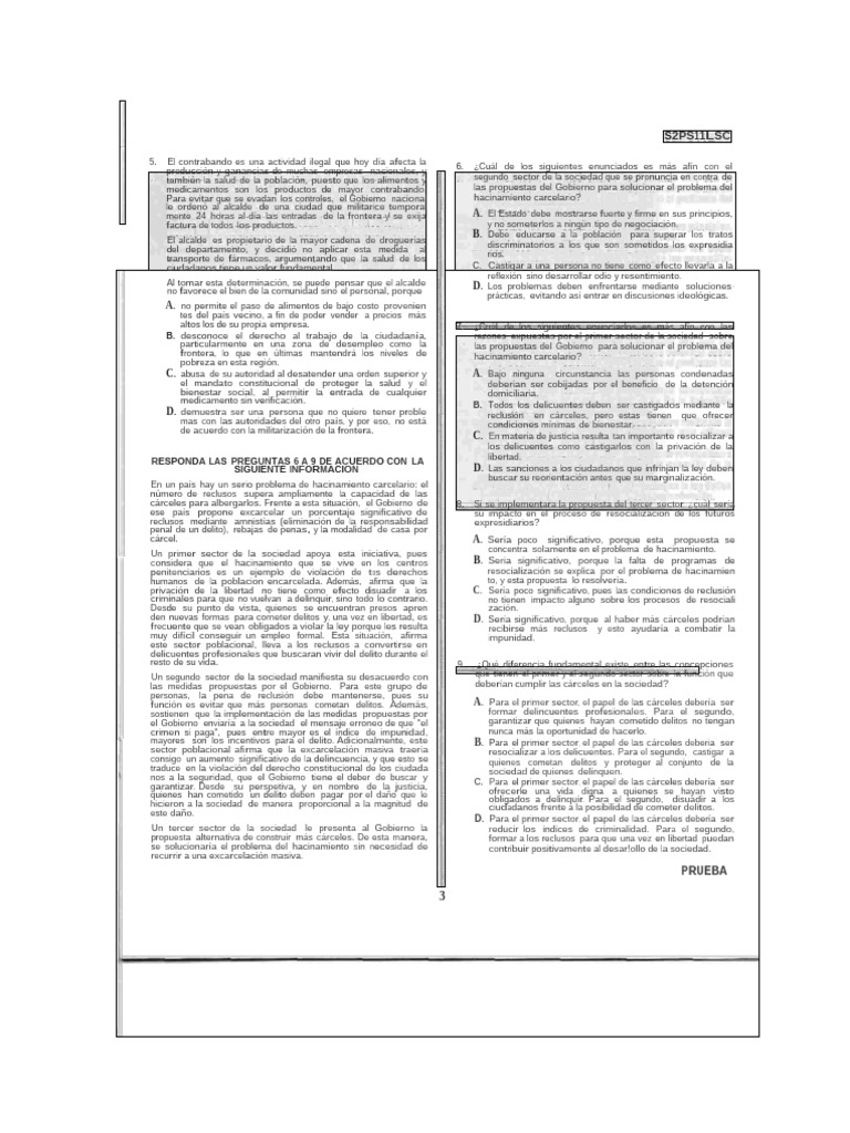 S11-L Segunda Sesión Icfes 2019 Calendario A | PDF | Prisión | Campesino