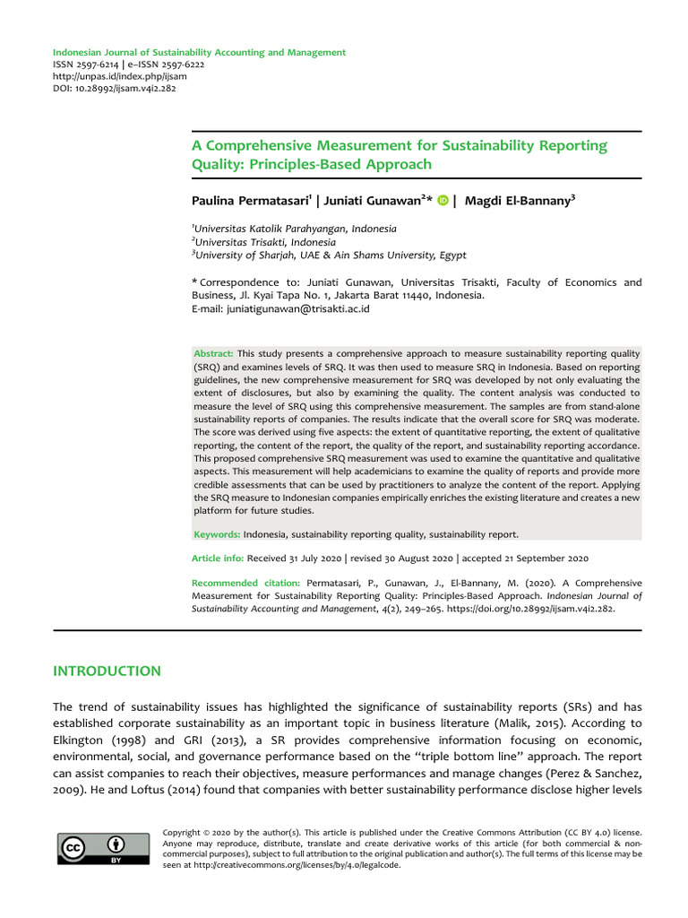 A Comprehensive Measurement For Sustainability Reporting Quality ...