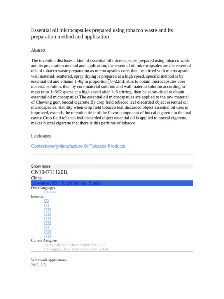 Essential Oil Microcapsules Prepared Using Tobacco Waste | PDF ...