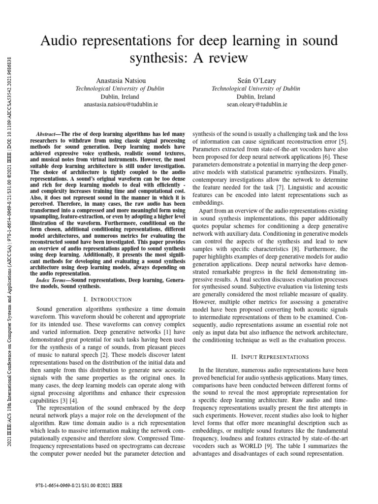 Audio Representations For Deep Learning in Sound Synthesis A Review | PDF | Sampling (Signal ...