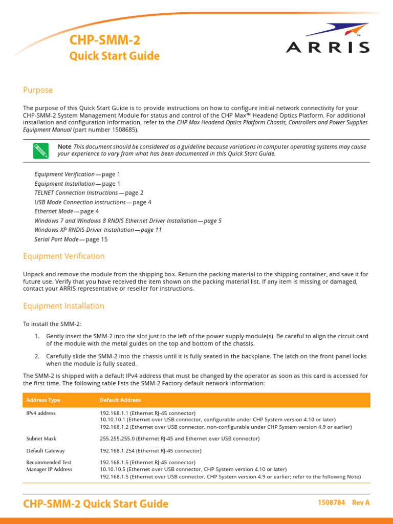 CHP SMM-2 Quick Start Guide (1508784 Rev A) | PDF | Ip Address | Internet Protocols