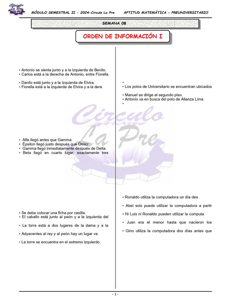 Separata 08 Semestral Ii - Agosto - Diciembre - RM 2024 (Orden de Informcion I) | PDF | Juegos ...