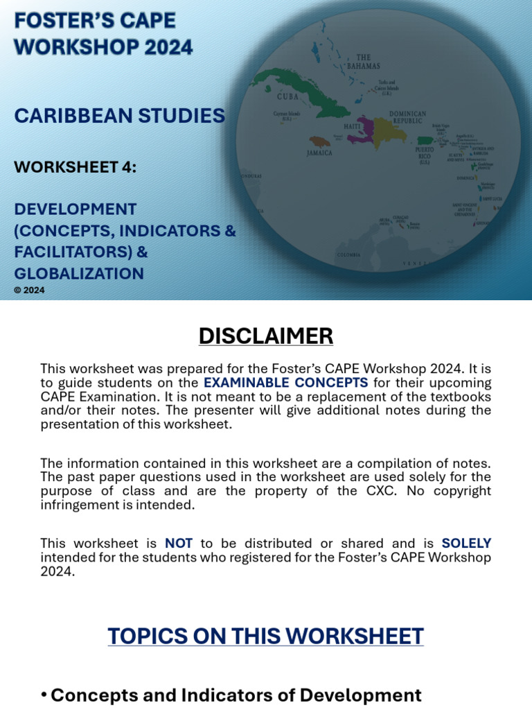 Caribbean Studies - Worksheet 4 | PDF | Cost Of Living | Sustainability