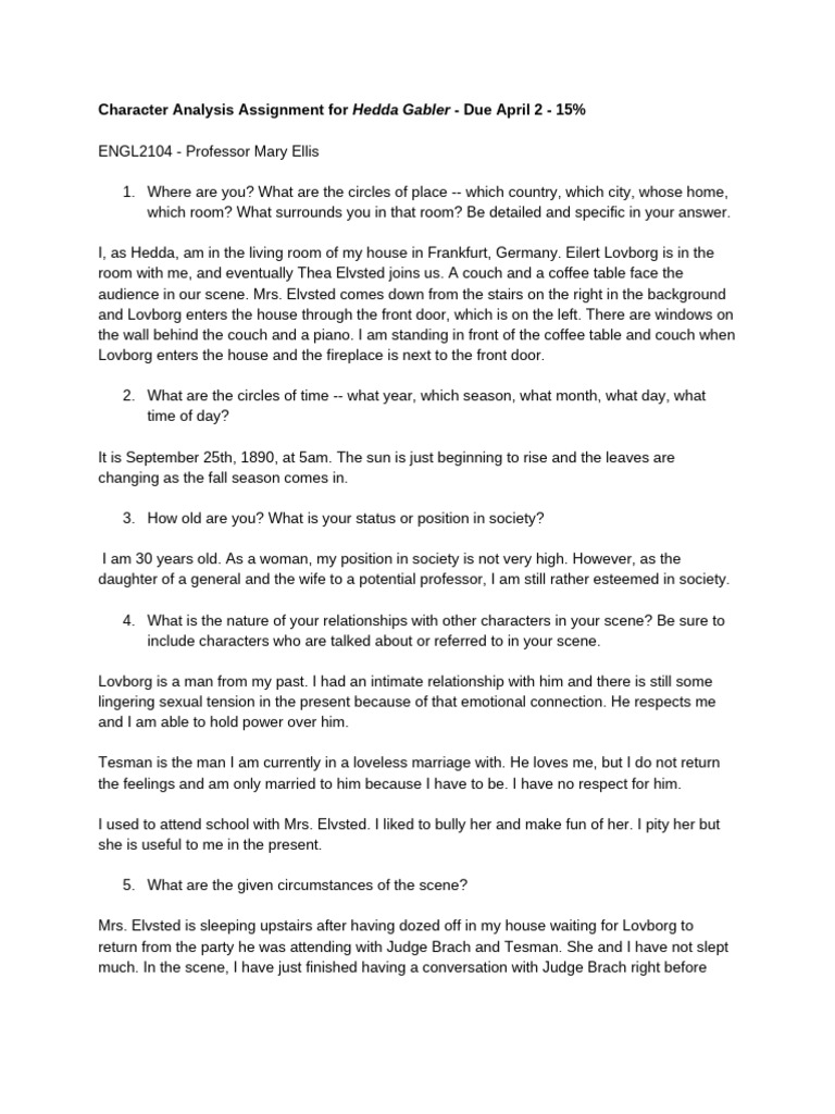 Character Analysis Assignment For Hedda Gabler | PDF