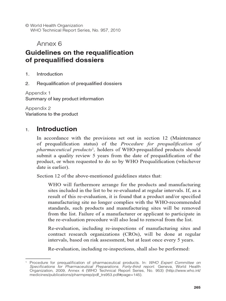 Trs957 Annex6 Who Requalification Prequalified Dossiers | PDF