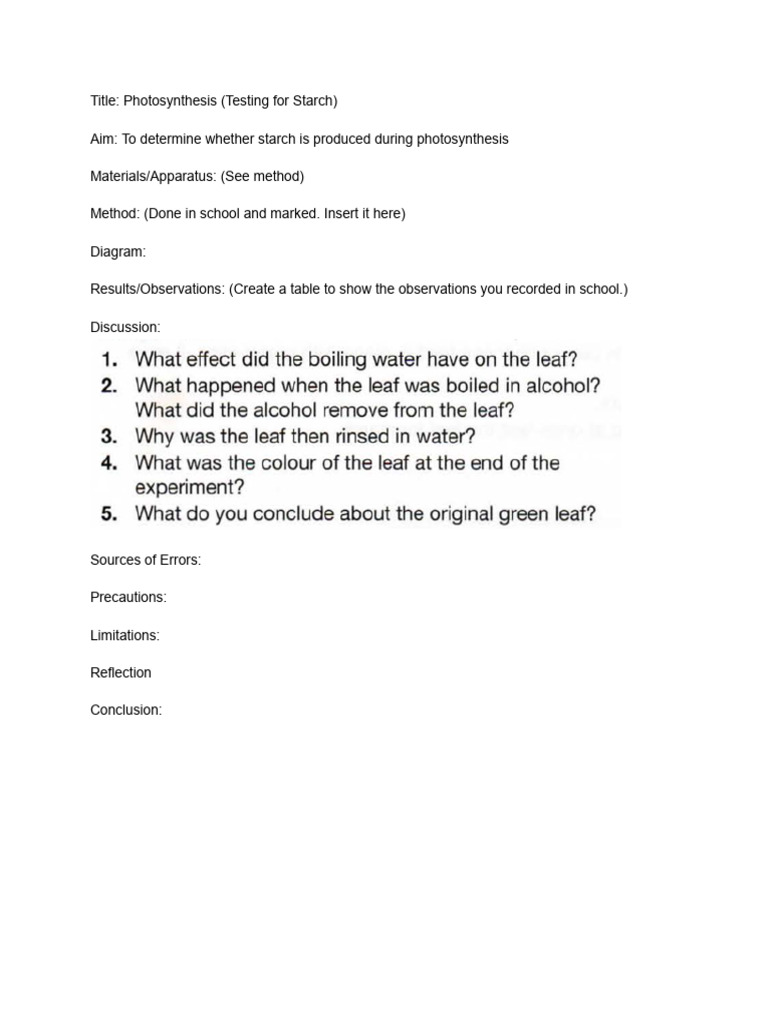 Title - Photosynthesis (Testing For Starch) | PDF | Science & Mathematics