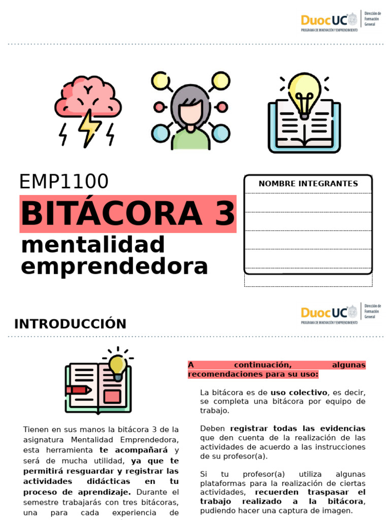 Bitácora 3: Mentalidad Emprendedora | PDF | Creatividad | Evaluación
