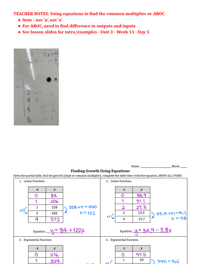 3) Finding Growth Using Equations - ANSWERS | PDF | Linearity | Function (Mathematics)